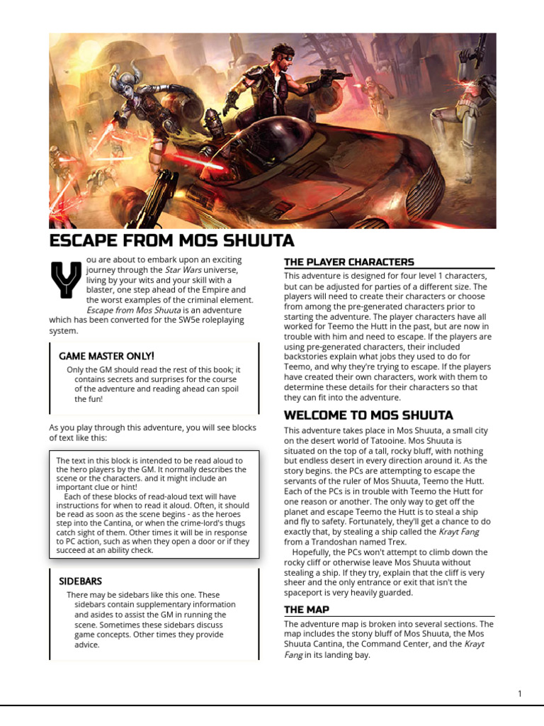 Escape From Mos Shuuta - GM Binder | PDF | Star Wars