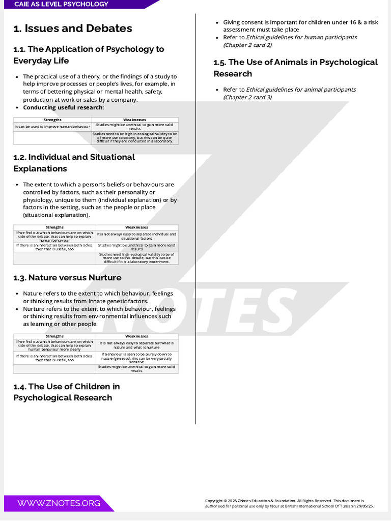 Caie-As Level-Psychology - Issues and Debates | PDF | Behavior | Psychology