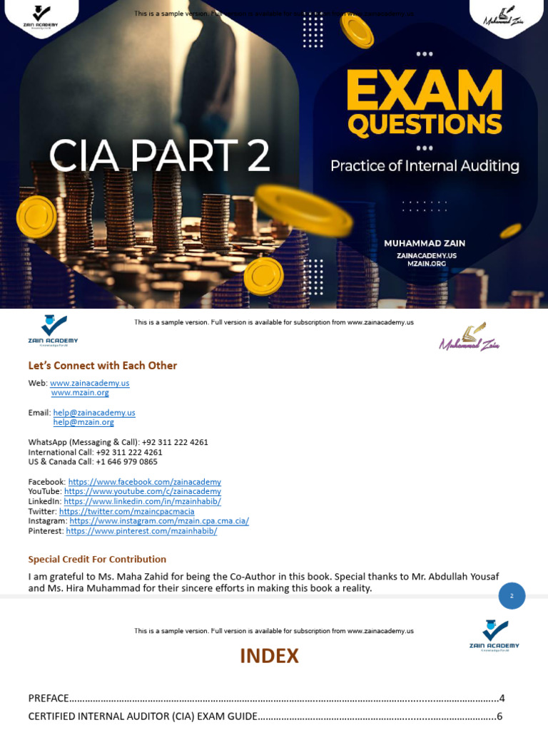 Sample of CIA Part 2 Exam Questions 2024 | PDF | Audit | Internal Audit