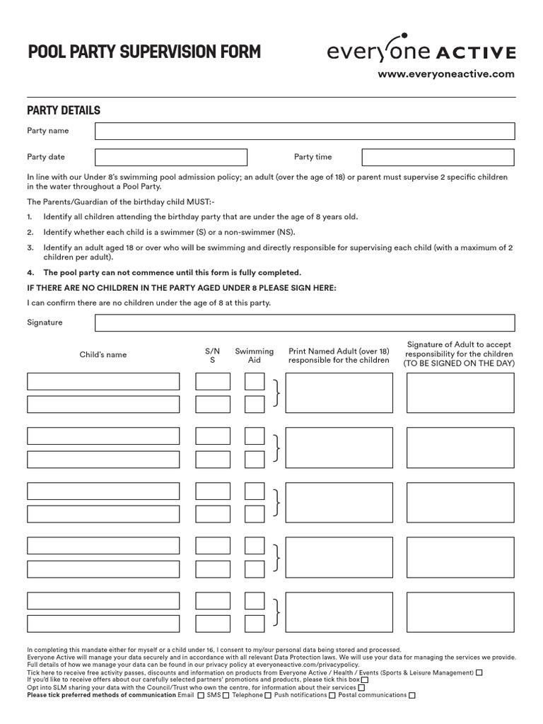 Pool Party Supervision Form | PDF