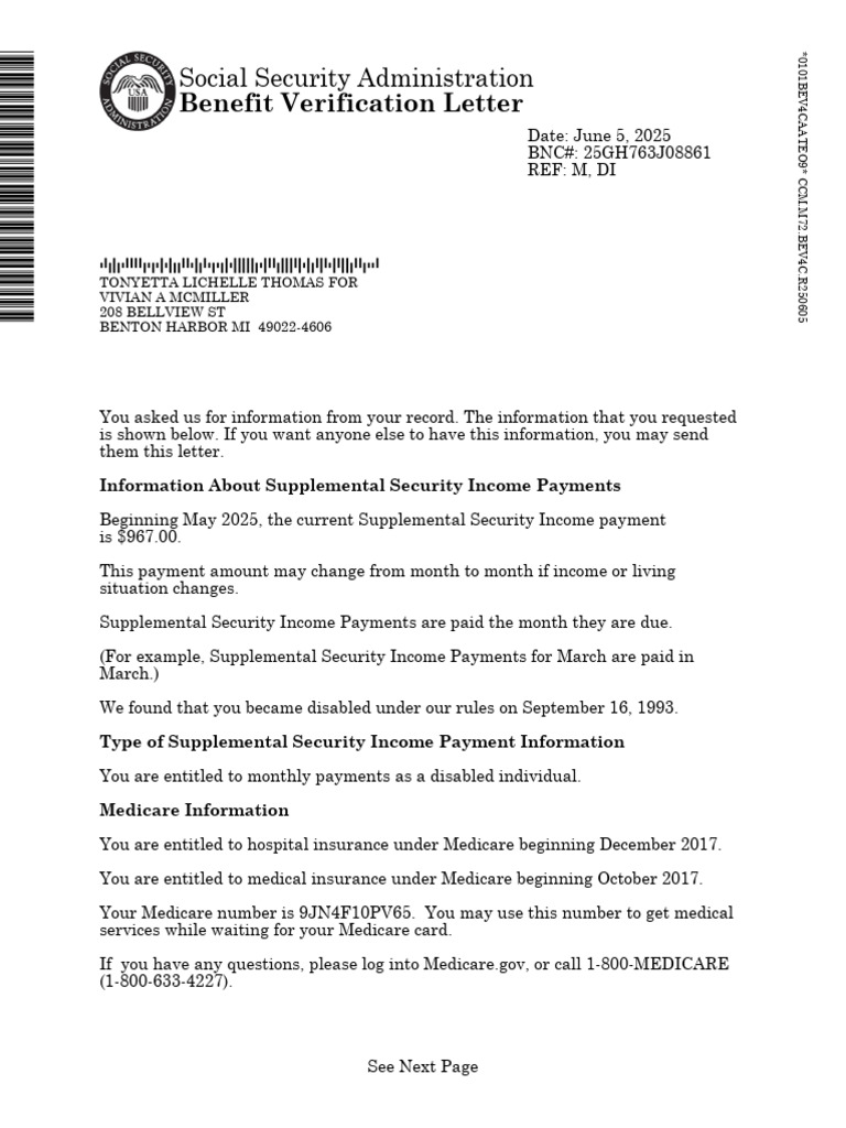 Benefit Verification Letter | PDF | Social Security (United States ...