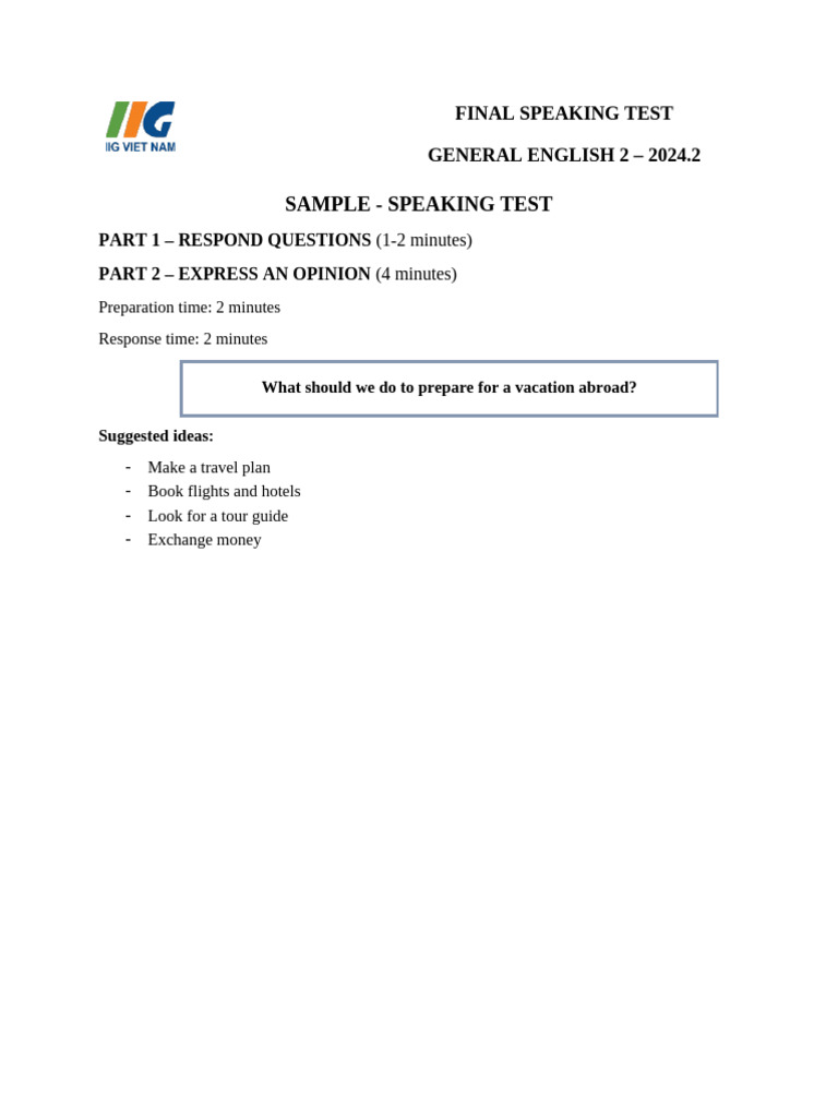 TA2 - Student Card - Sample Speaking Test | PDF