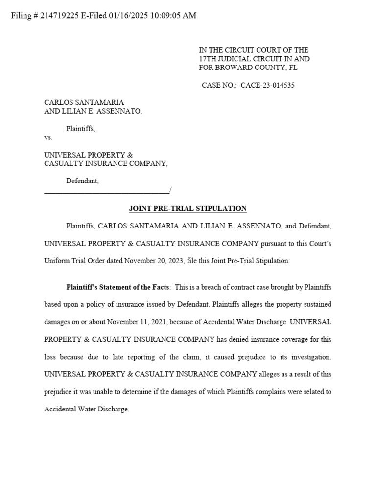 Joint Pre-Trial Stipulation | PDF | Discovery (Law) | Deposition (Law)