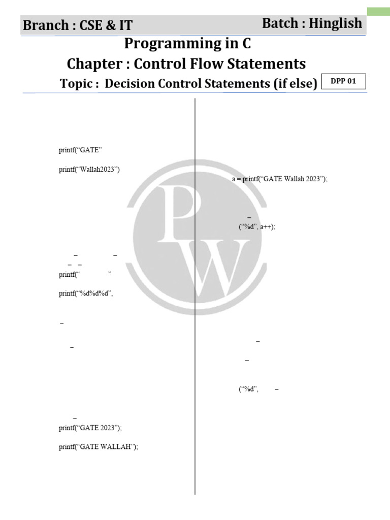 Control Flow Statements Dpp 01 Pdf Chess Theory Computer Programming