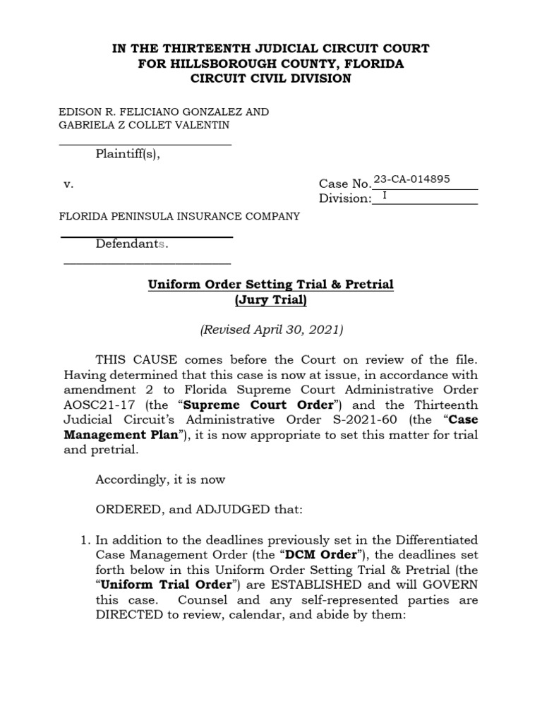 Uniform Order Setting Trial & Pretrial.1 | PDF | Continuance | Legal ...