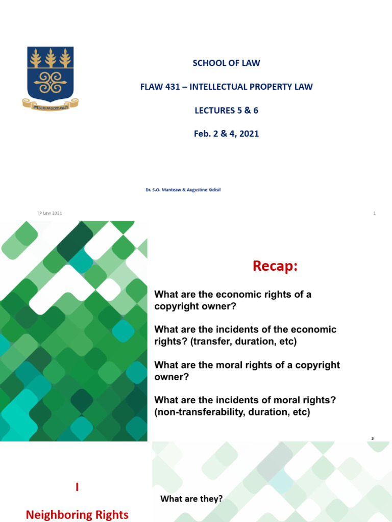 Lecture 5 & 6 Slides - Copyright | PDF | Copyright | Intellectual Property Law