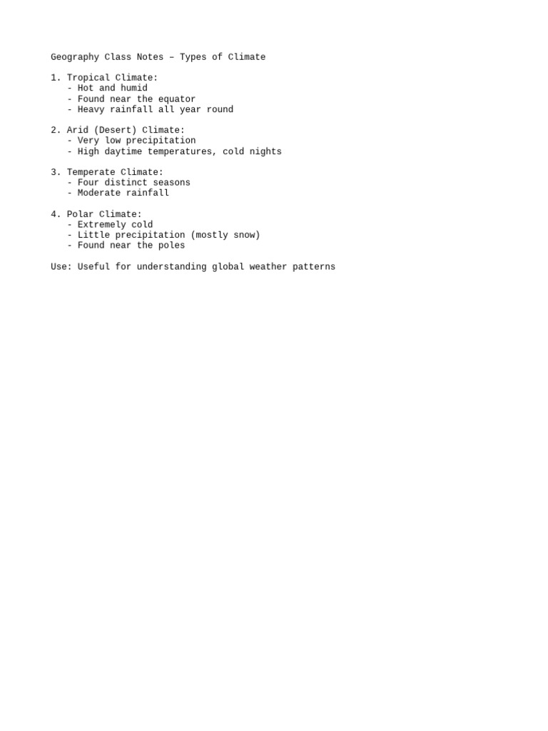 Geography Notes - Types of Climate | PDF