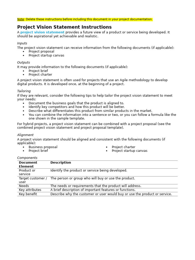Project Vision Statement Template | PDF | Computing | Information Science