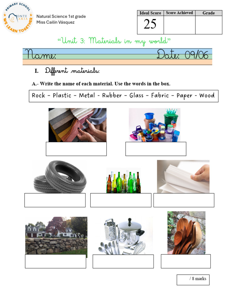 TEST Science - 1st Grade - U2 Materials | PDF
