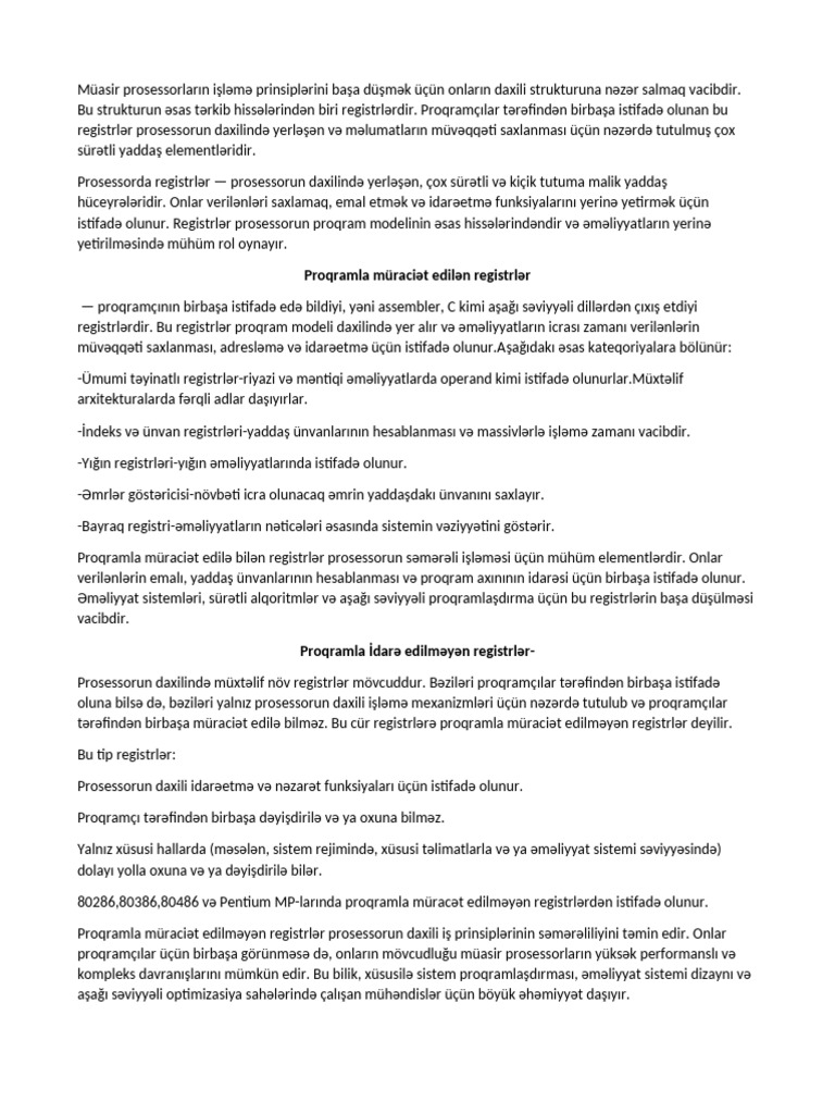 Proqramla Muraciet Edilen, Edilmeyen VƏ Xüsusi Teyinatlı Registrlər | PDF