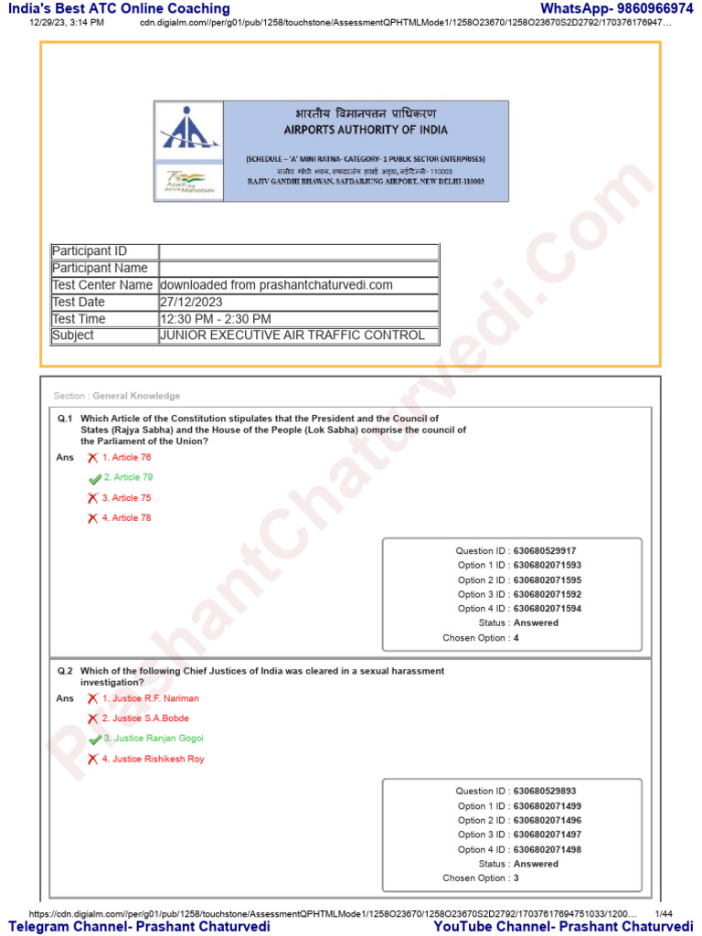 ATC Shift-02 Paper 27 Dec 2023 | PDF | Government Of India | Politics ...
