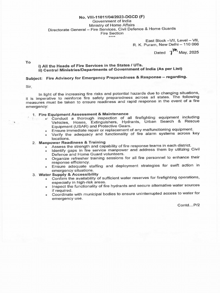 Fire Advisory Emergency Preparedness Response | PDF