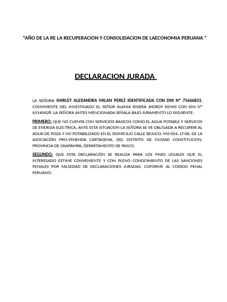 Declaracion Jurada de Servicios | PDF