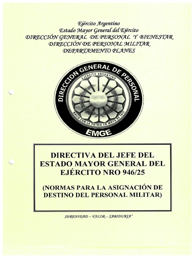 Directiva JEMGE Nro 946 - Normas para Asignación de Destino | PDF