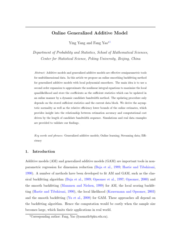 Online Generalized Additive Model | PDF | Estimator | Normal Distribution