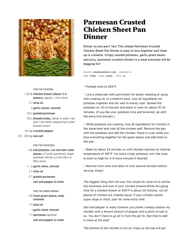 Parmesan Crusted Chicken Sheet Pan Dinner | PDF | Fat | Foods