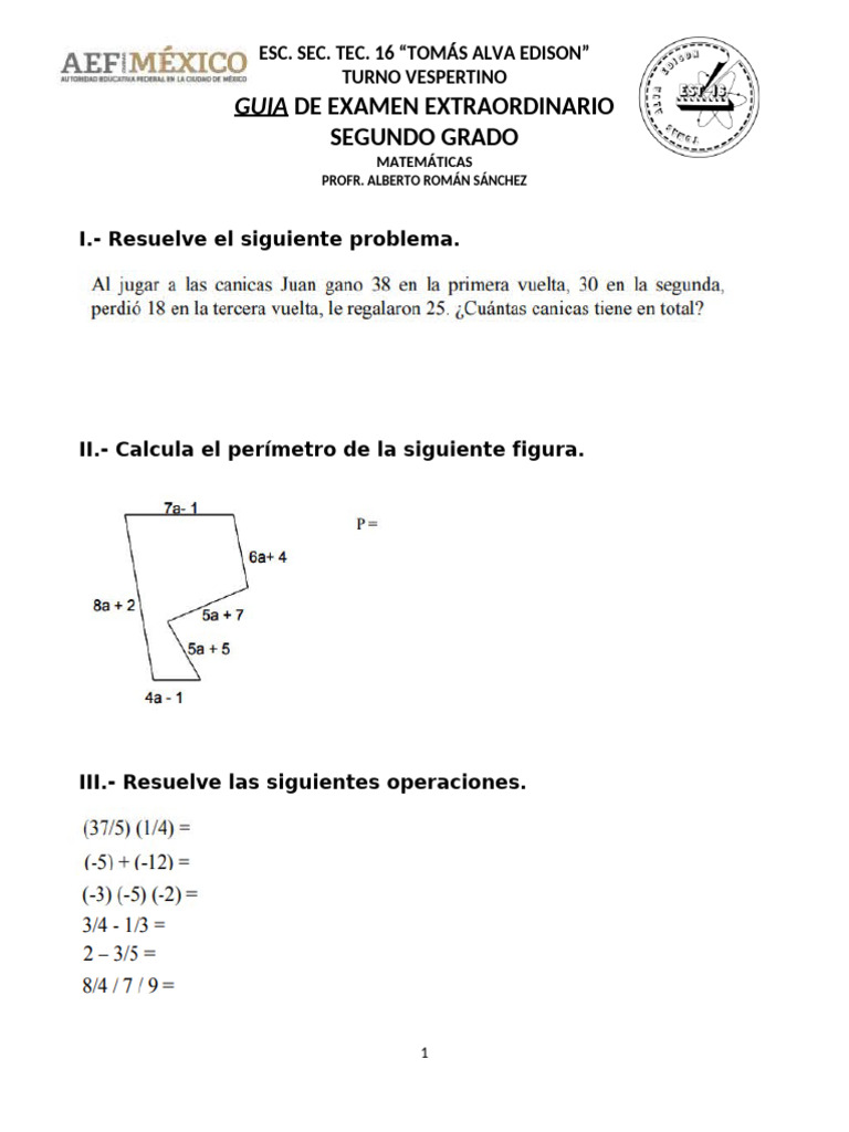 Guia E.E.R. Mat. 2o. Profr. Alberto | PDF