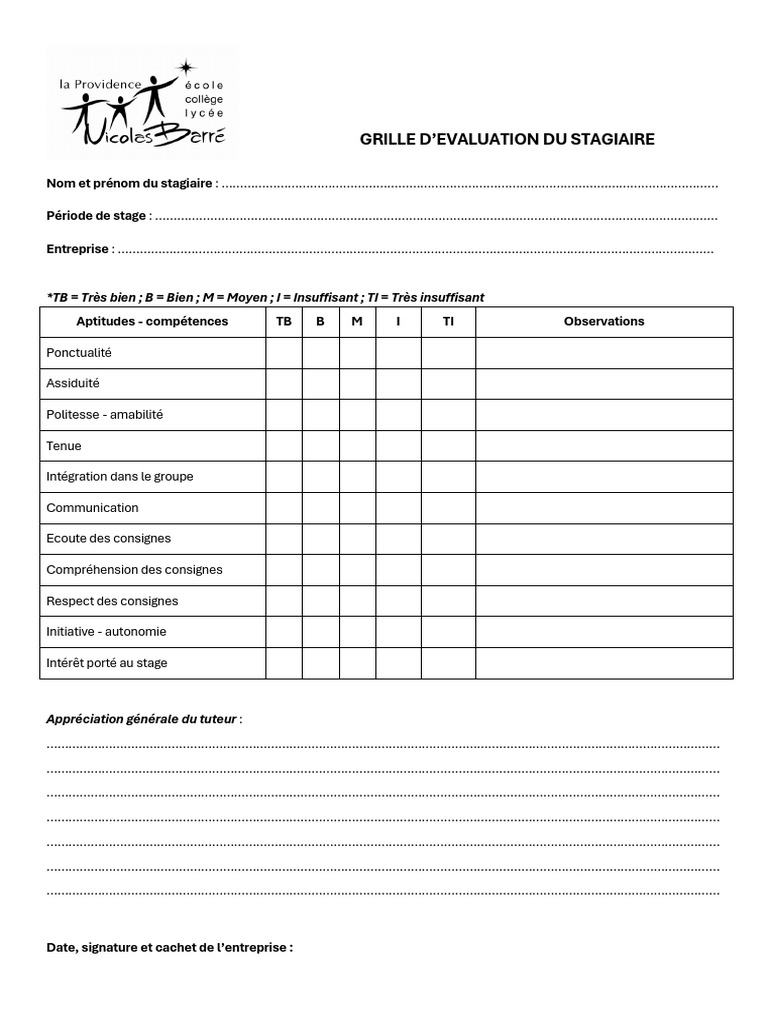 Grille D - Evaluation Stage 2nde | PDF