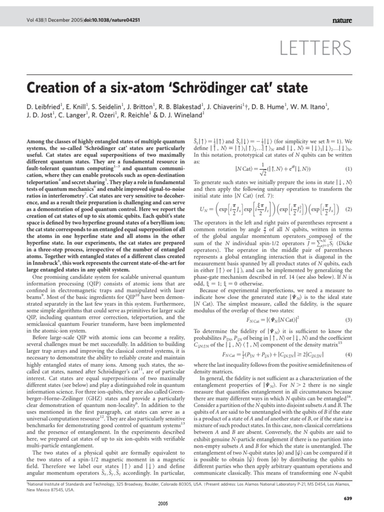 Creation of A Six-Atom Schrodinger Cat' State | PDF | Quantum ...