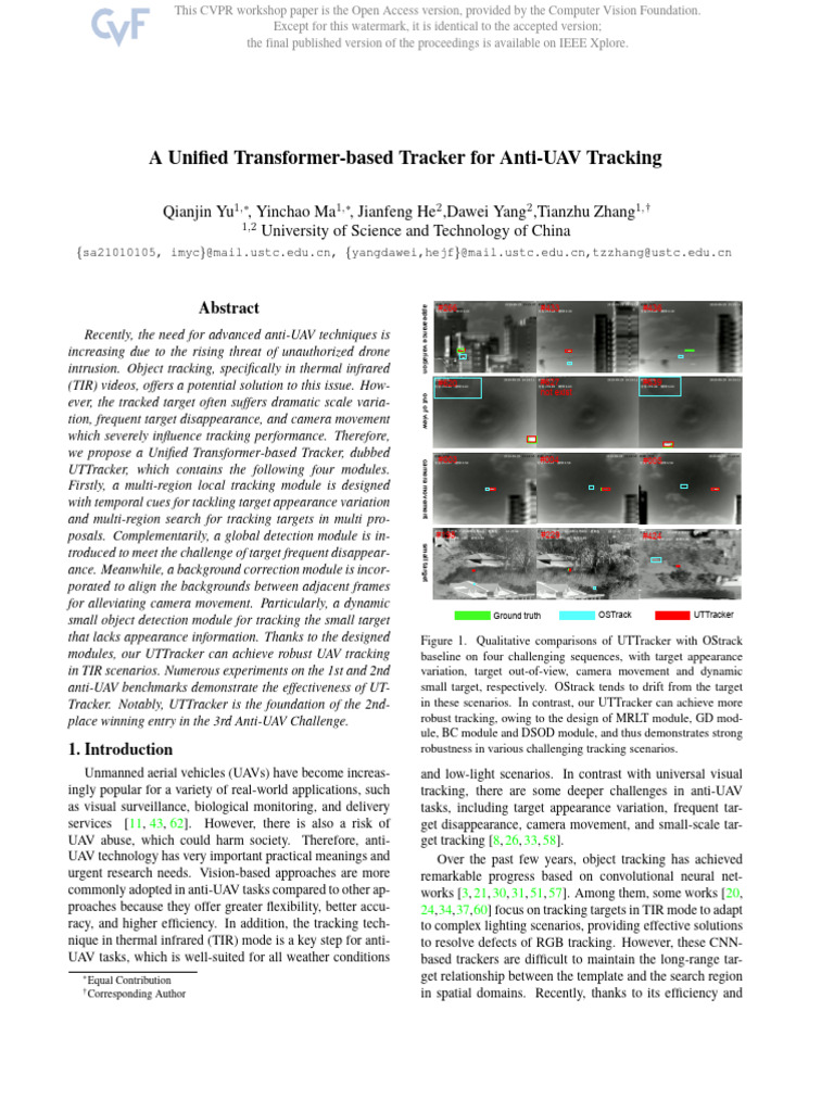 Yu A Unified Transformer Based Tracker For Anti-UAV Tracking CVPRW 2023 Paper | PDF | Unmanned ...