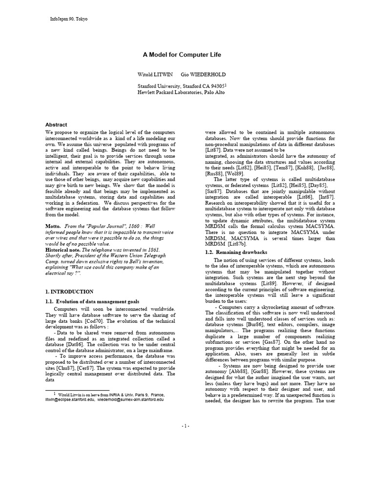 A Model For Computer Life | PDF | Databases | Interoperability