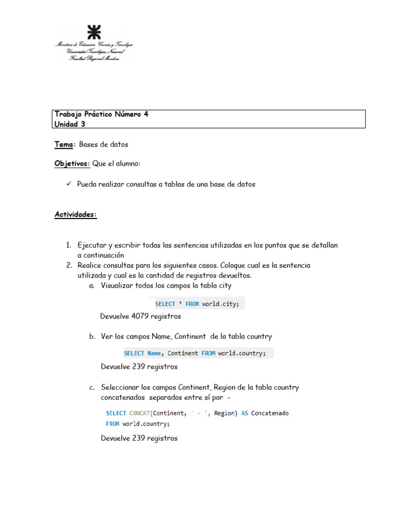 Trabajo Practico Nro 4 Mysql | PDF | Informática | Programación de computadoras