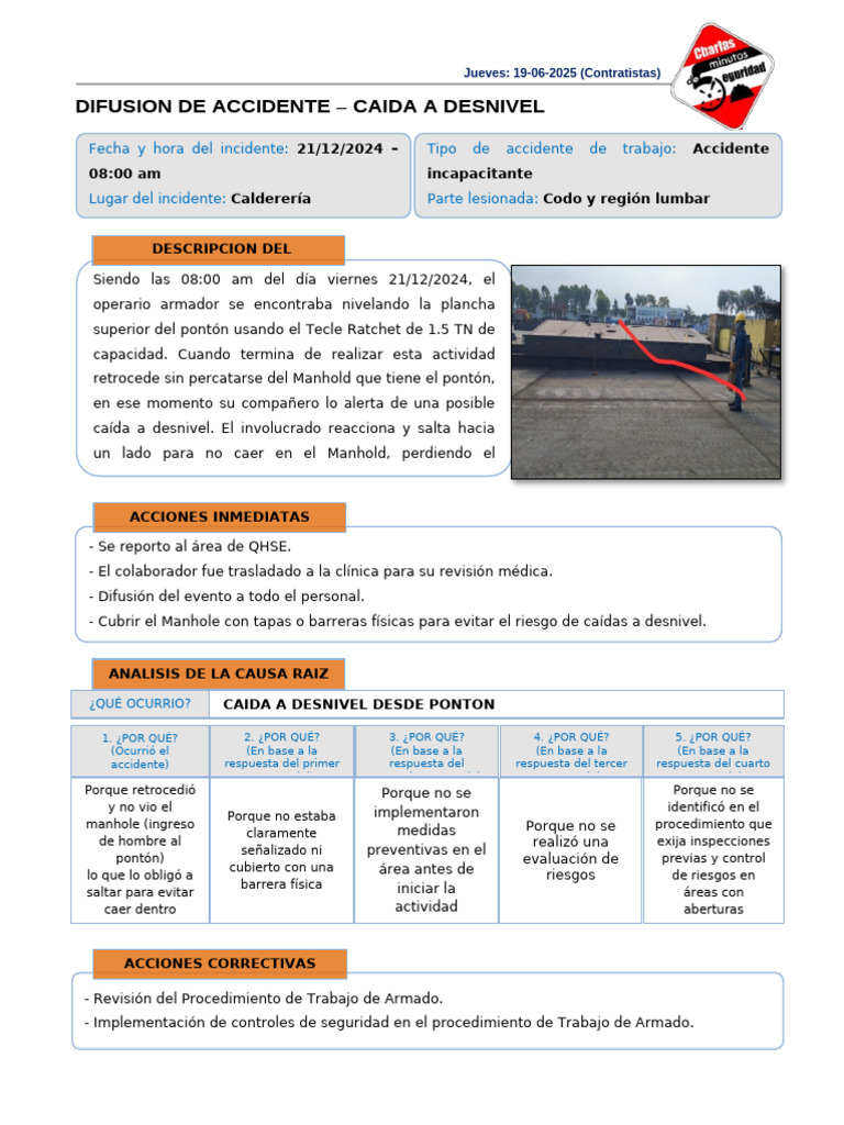 Difusion de Accidente - Caida A Desnivel | PDF