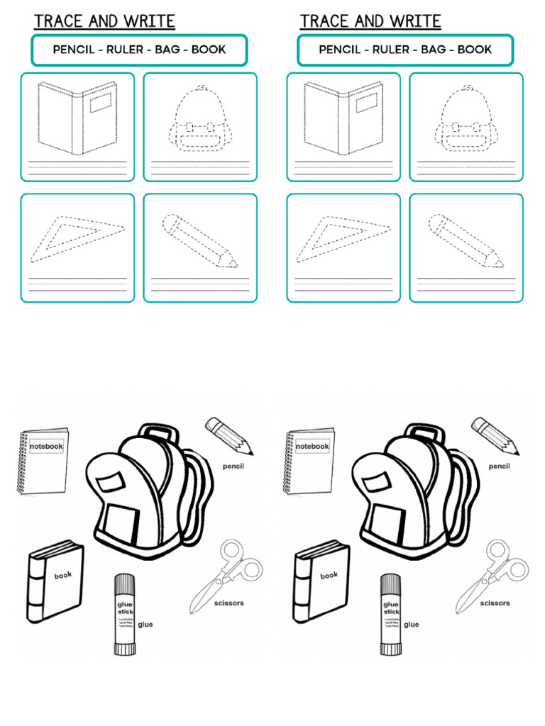 School Objects - Trace and Write Listen and Colour | PDF
