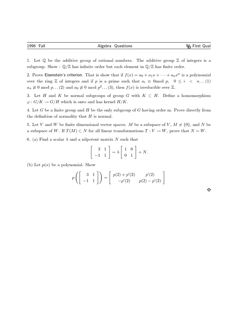 Advanced Math Problem Sets I-V | PDF | Polynomial | Field (Mathematics)