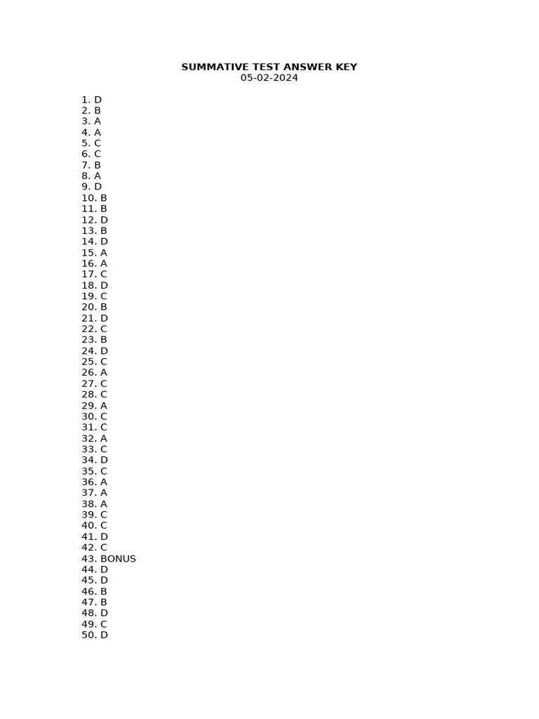 Summative Test Answer Key | PDF