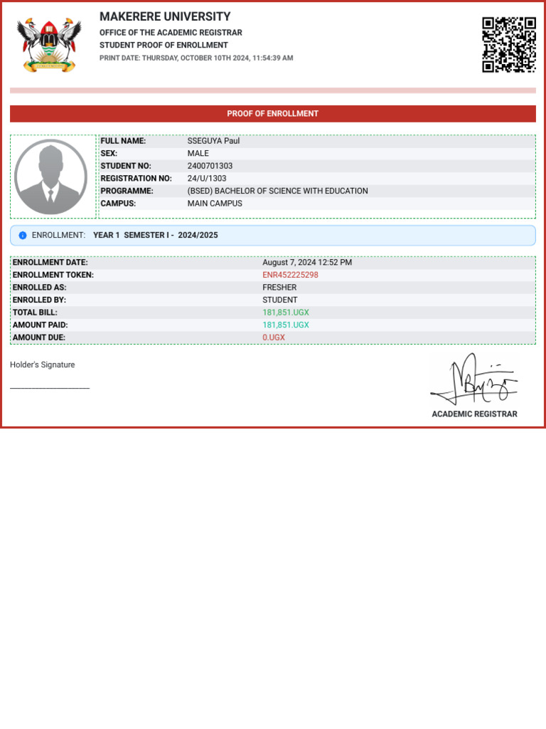 Proof of Enrollment | PDF