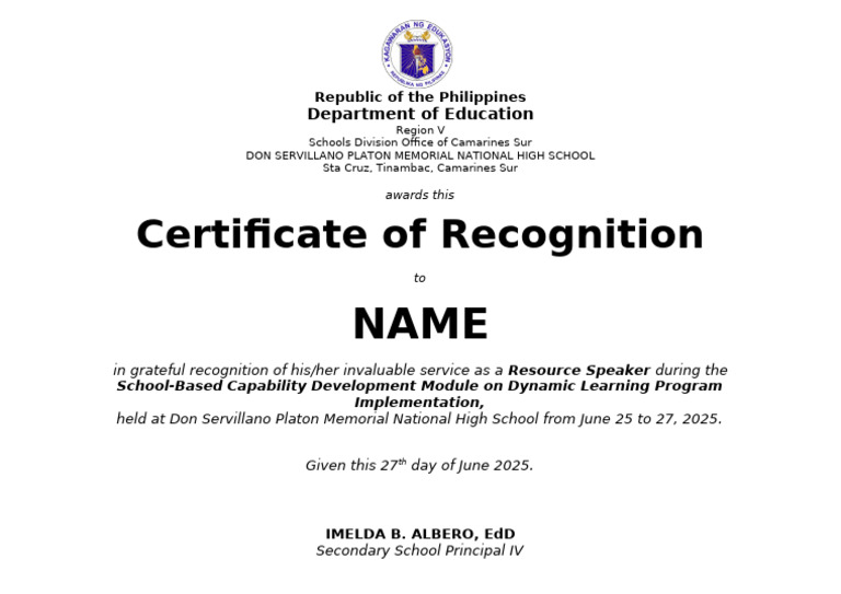 For Training Team Certificate of Recognition | PDF