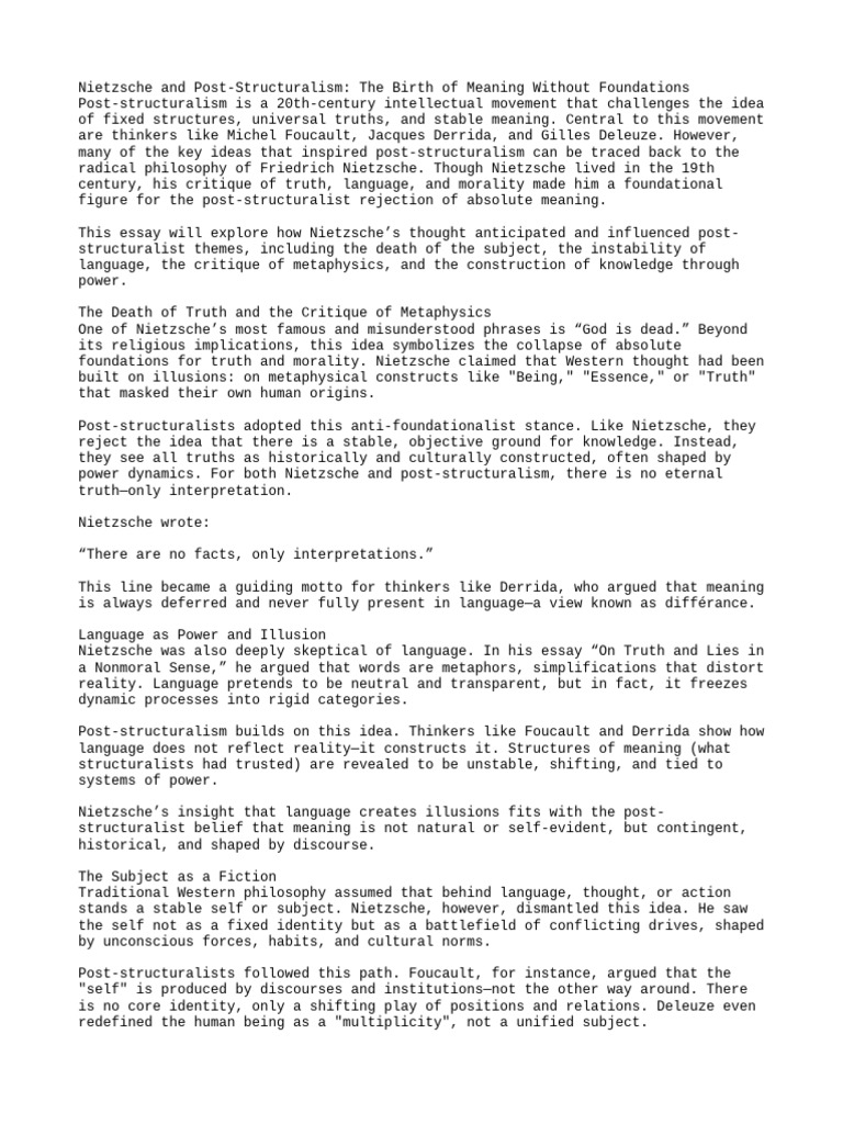 Nietzsche's Influence on Post-Structuralism | PDF | Friedrich Nietzsche ...
