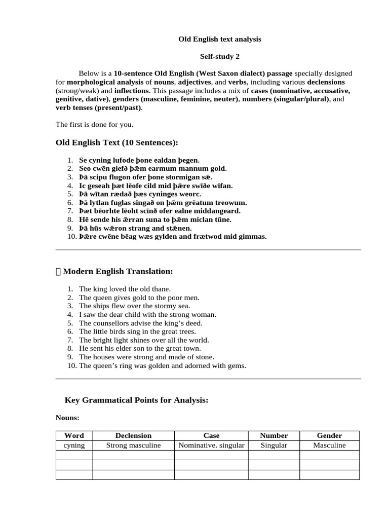 HEL. Self Study 2. OE Text Analysis. ST. | PDF