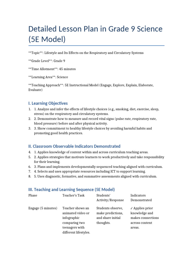 Grade 9 Science Lesson 5E Model | PDF | Educational Assessment | Learning