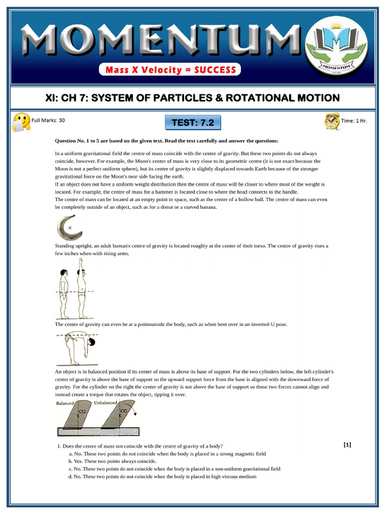 CT 11.7.2 System of Particles & Rotational Motion | PDF