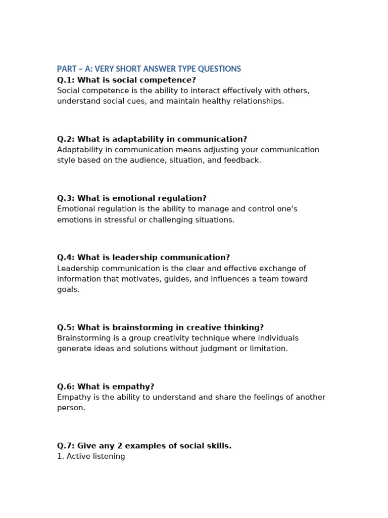 Social Skills Answers Handwriting Mode | PDF | Communication | Empathy