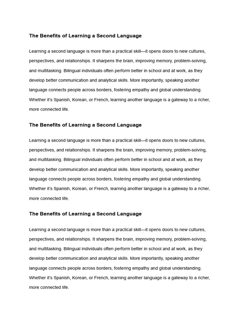 The Benefits of Learning A Second Language | PDF