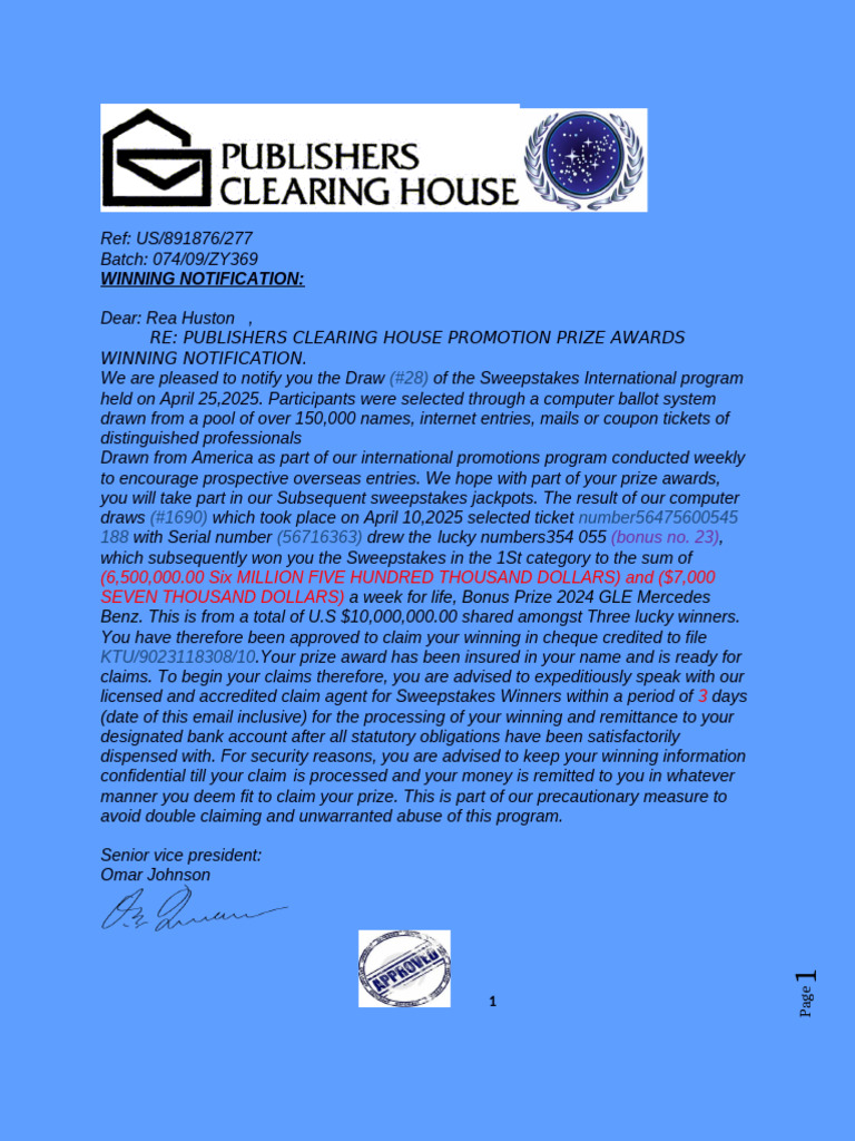 Winners Notification. Docx (1) 3 | PDF | Payments | Federal Deposit ...