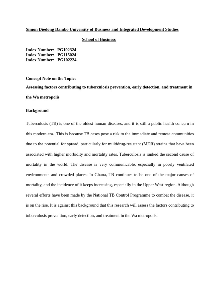 Tuberculosis Concept Note | PDF | Tuberculosis | Sample Size Determination