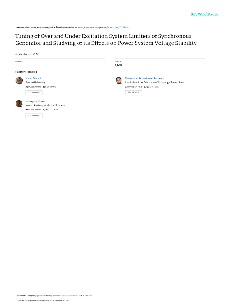 Tuning of Over and Under Excitation System Limiters of Synchronous ...