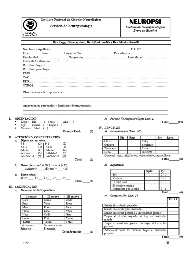 Neuropsi Protocolo | PDF | Ciencia cognitiva | Neurociencia