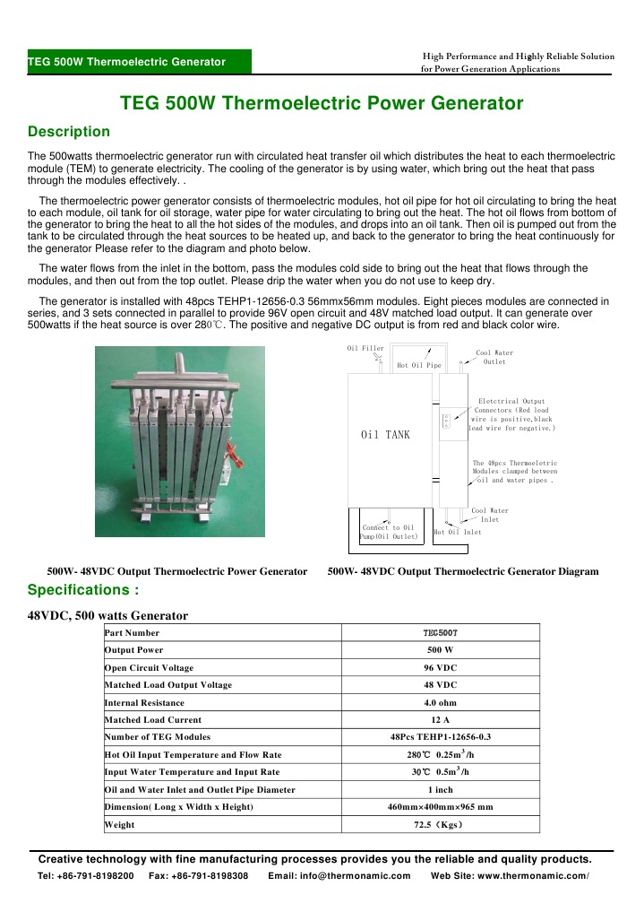 TEG 500W Thermoelectric Power Generator | PDF | Electric Generator ...