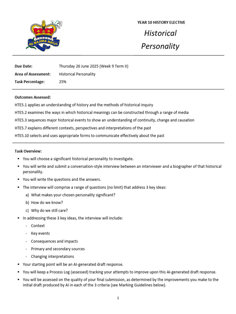 2025 Term II History Elective Assessment Task Notification | PDF | Artificial Intelligence ...
