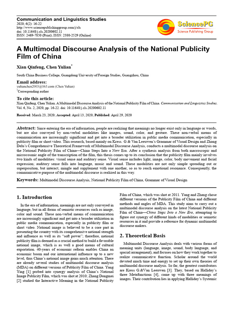 A Multimodal Discourse Analysis of The National Publicity Film of China ...
