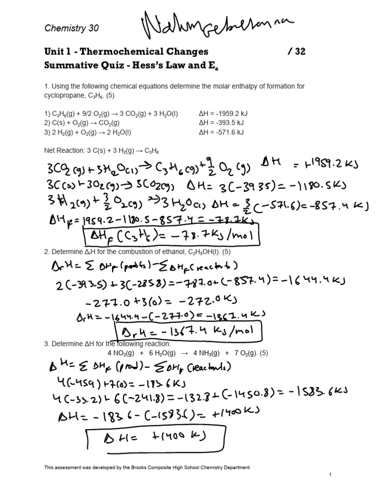 Unit 1 - Hess's Law Quiz (CHP - 10 + 11) - PDF | PDF
