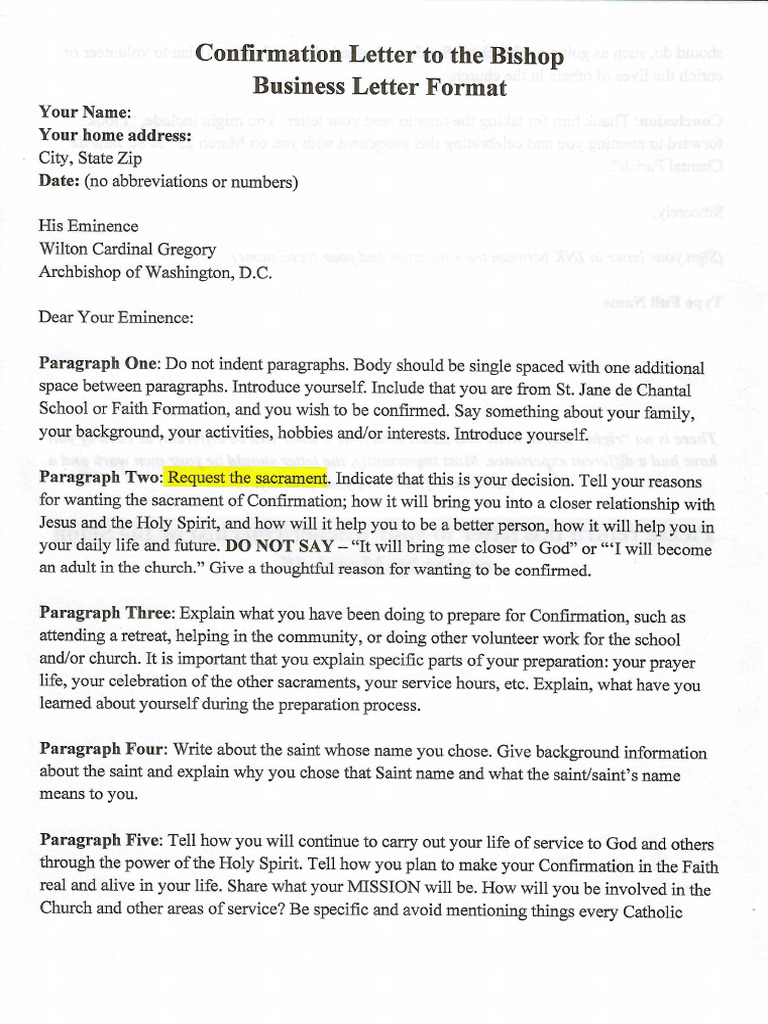 Confirmation Letter To Bishop | PDF