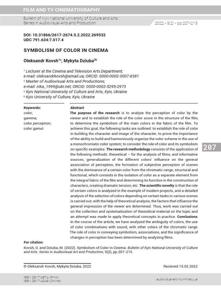Color Symbolism in Cinema Analysis | PDF | Color | Red