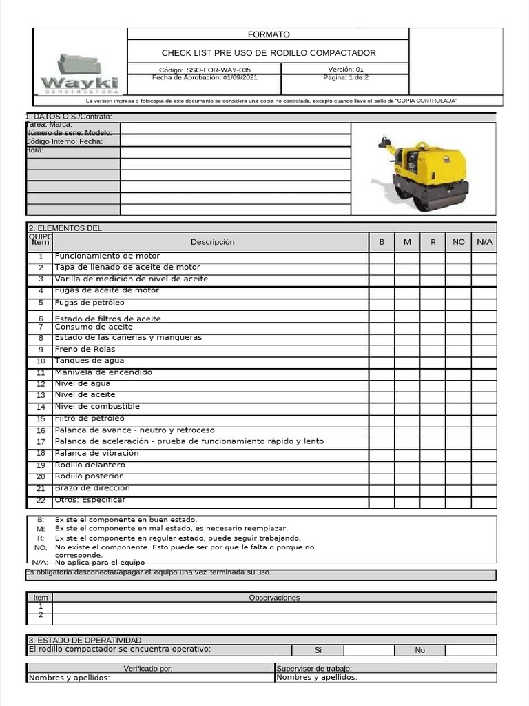 Check List Rodillo Compactador 01 | PDF