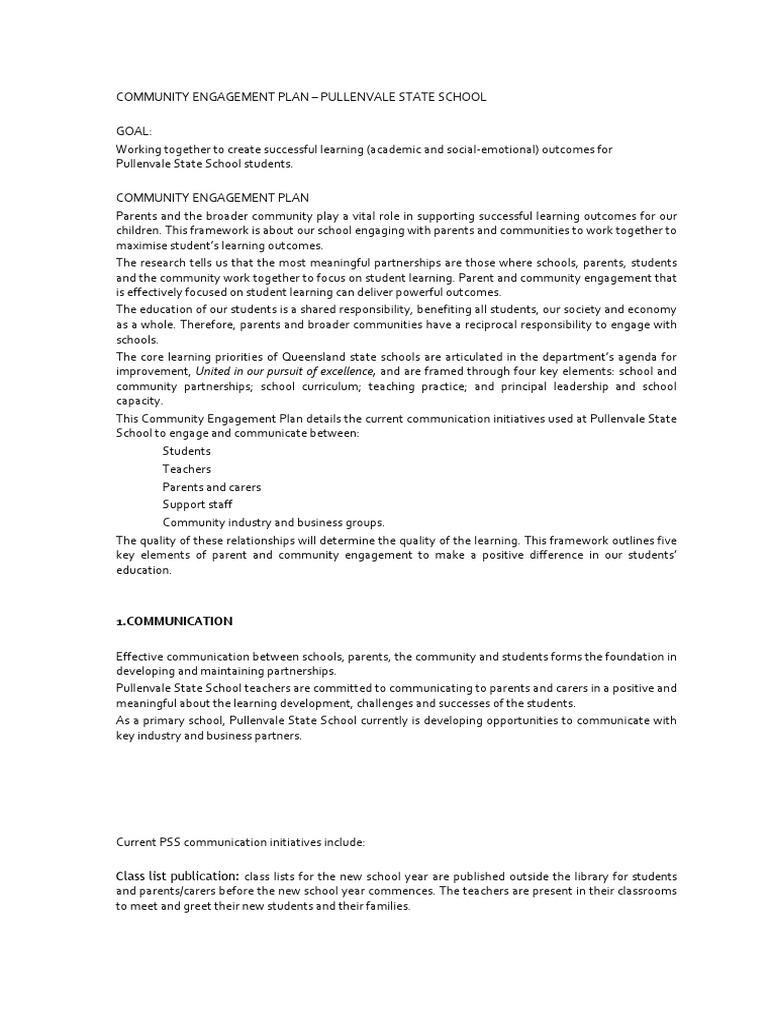 Pullenvale State School Engagement Plan | PDF | Teachers | Schools